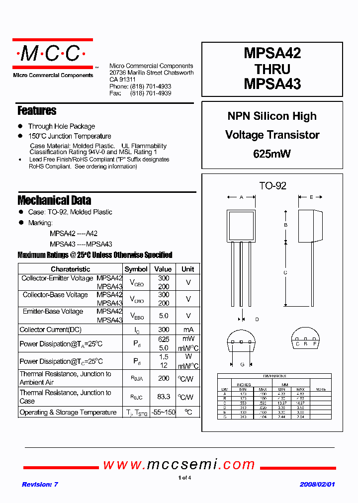 MPSA42-BP_4801598.PDF Datasheet Download --- IC-ON-LINE