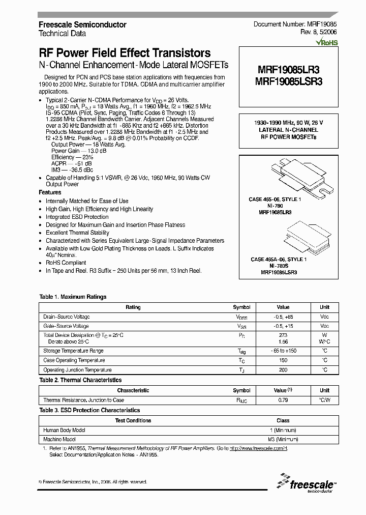 MRF19085_4301374.PDF Datasheet Download --- IC-ON-LINE