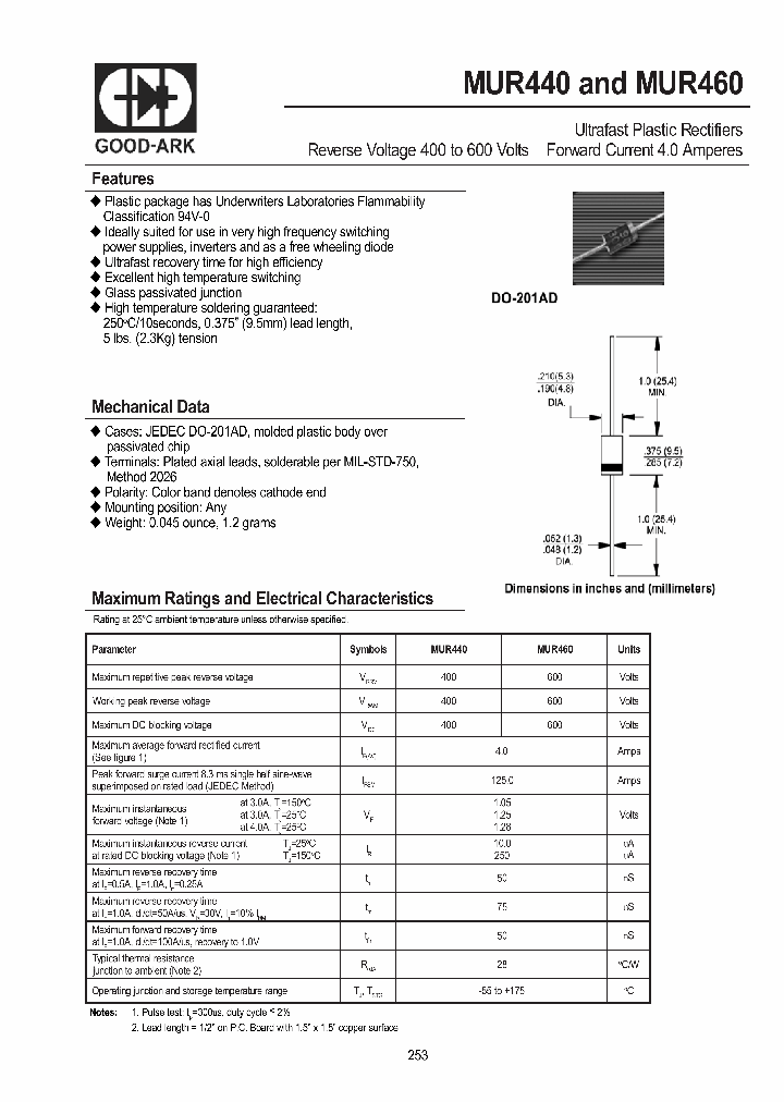 MUR460_4237795.PDF Datasheet Download --- IC-ON-LINE