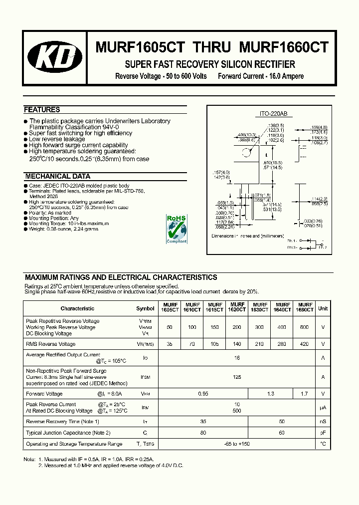 MURF1660CT_4542445.PDF Datasheet Download --- IC-ON-LINE