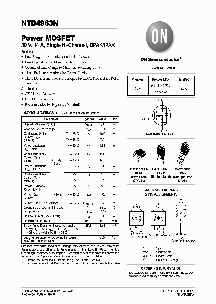 NTD4963N-1G_4748505.PDF Datasheet Download --- IC-ON-LINE