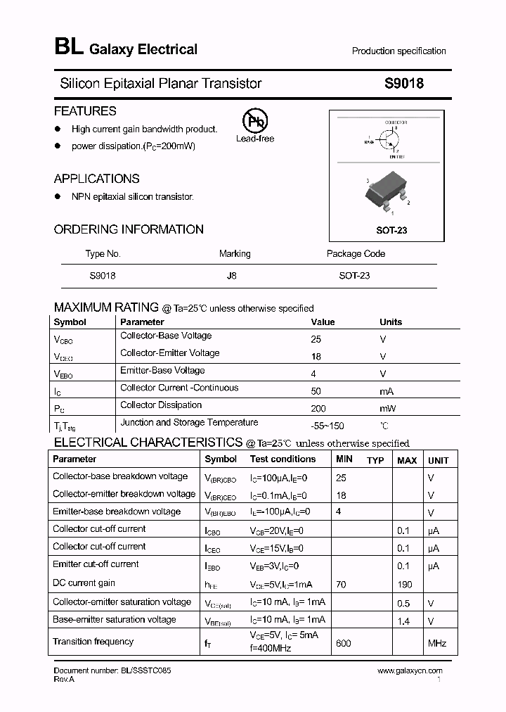 S9018_4255269.PDF Datasheet Download --- IC-ON-LINE