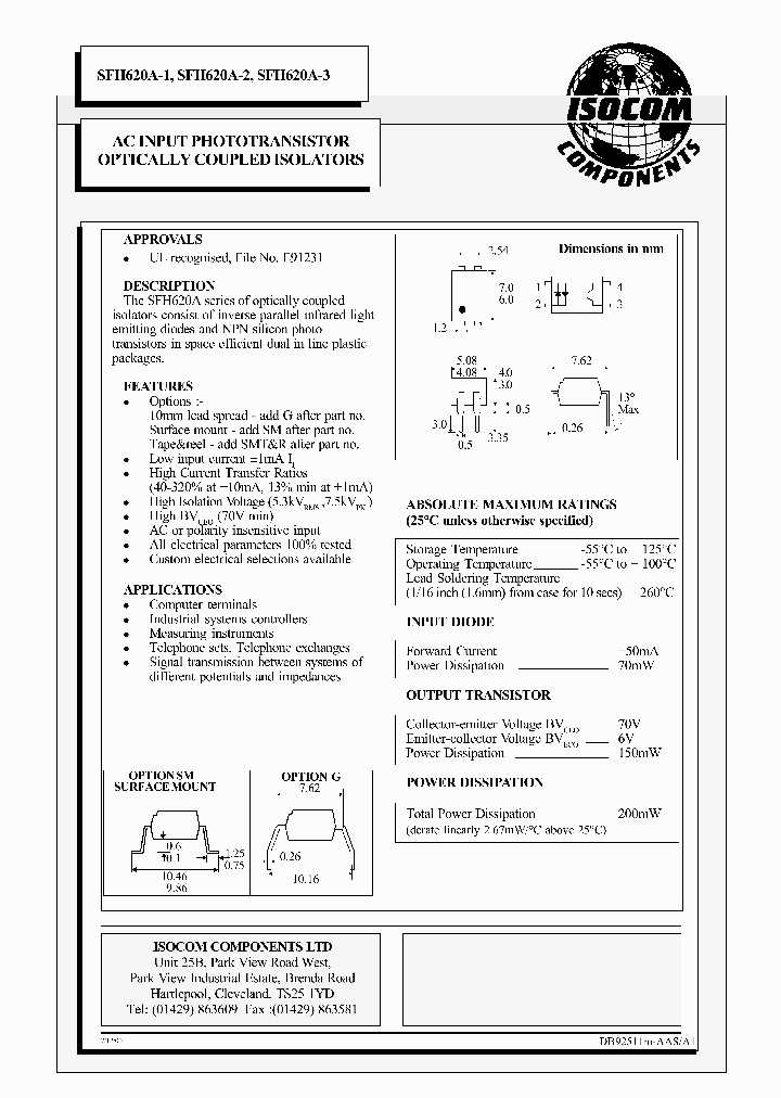 SFH620A-1_4444332.PDF Datasheet Download --- IC-ON-LINE