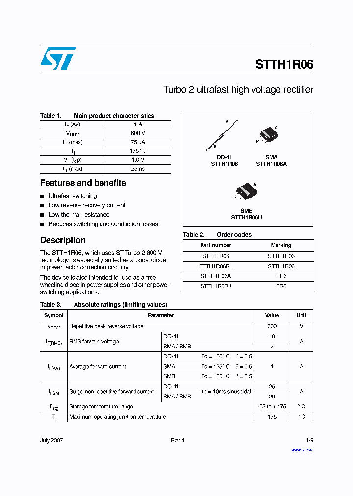 STTH1R06A_4789547.PDF Datasheet Download --- IC-ON-LINE