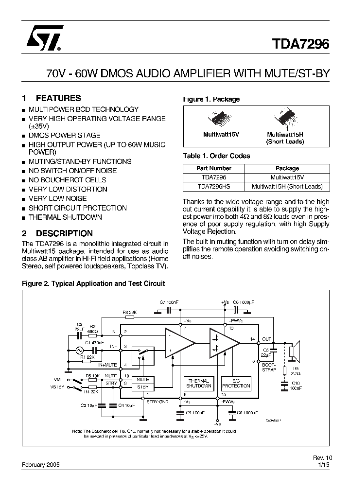 TDA7296HS_4268391.PDF Datasheet Download --- IC-ON-LINE
