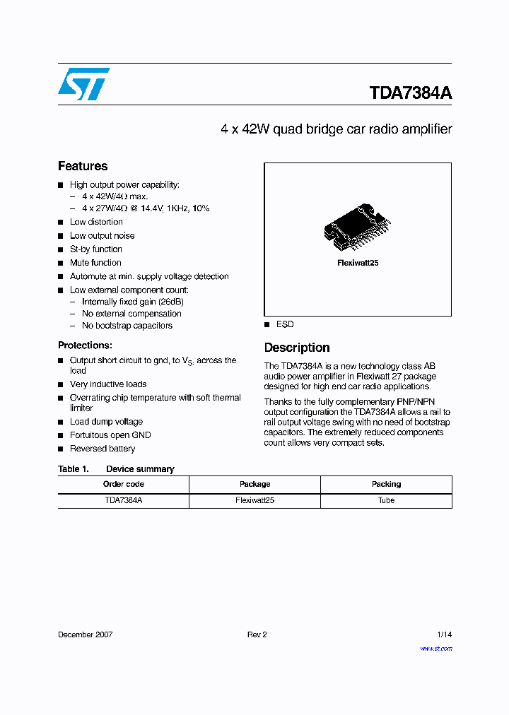 TDA7384A07_4261216.PDF Datasheet Download --- IC-ON-LINE