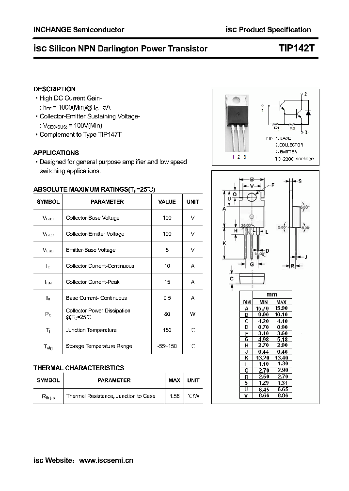 TIP142T_4347874.PDF Datasheet Download --- IC-ON-LINE