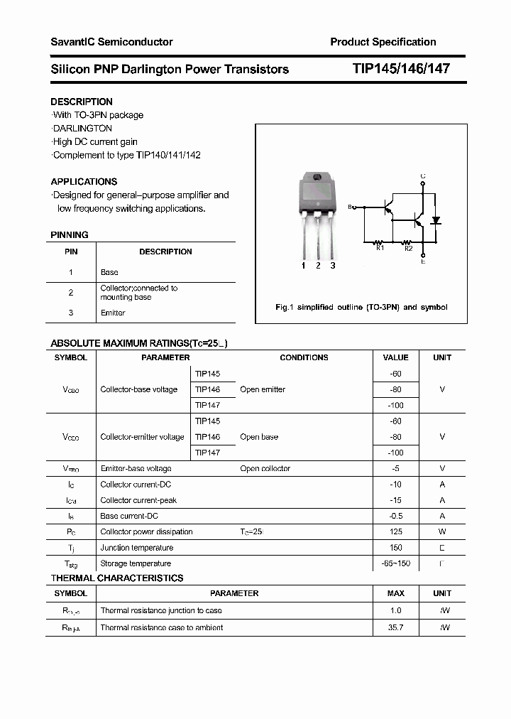 TIP147_4669190.PDF Datasheet Download --- IC-ON-LINE
