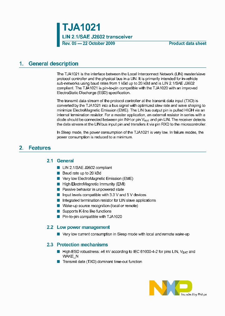 TJA1021_4533794.PDF Datasheet Download --- IC-ON-LINE