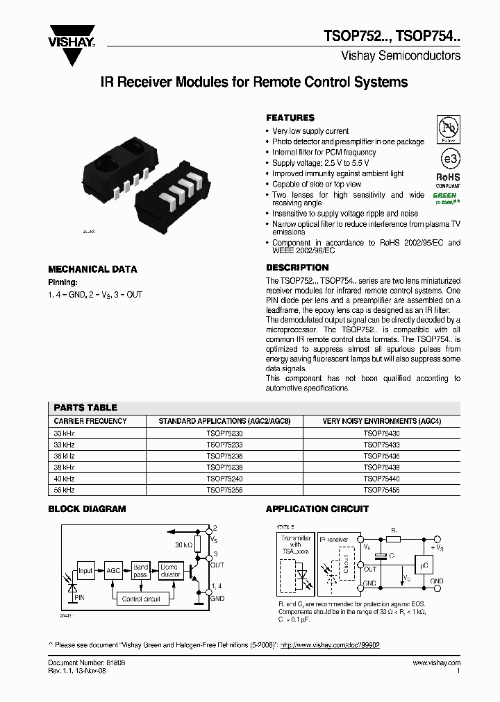 TSOP75230_4255813.PDF Datasheet Download --- IC-ON-LINE