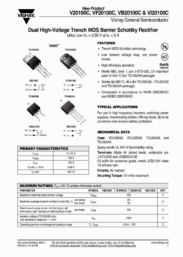 V20100C_4608834.PDF Datasheet Download --- IC-ON-LINE