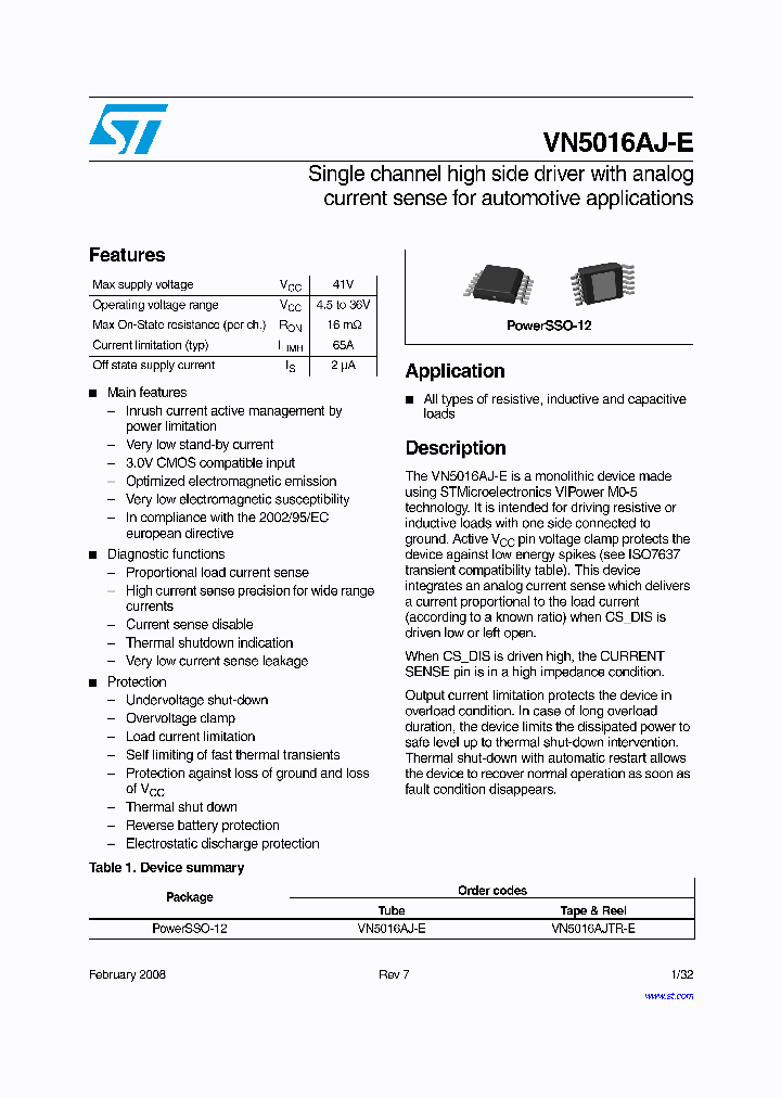 VN5016AJ-E_4874325.PDF Datasheet Download --- IC-ON-LINE