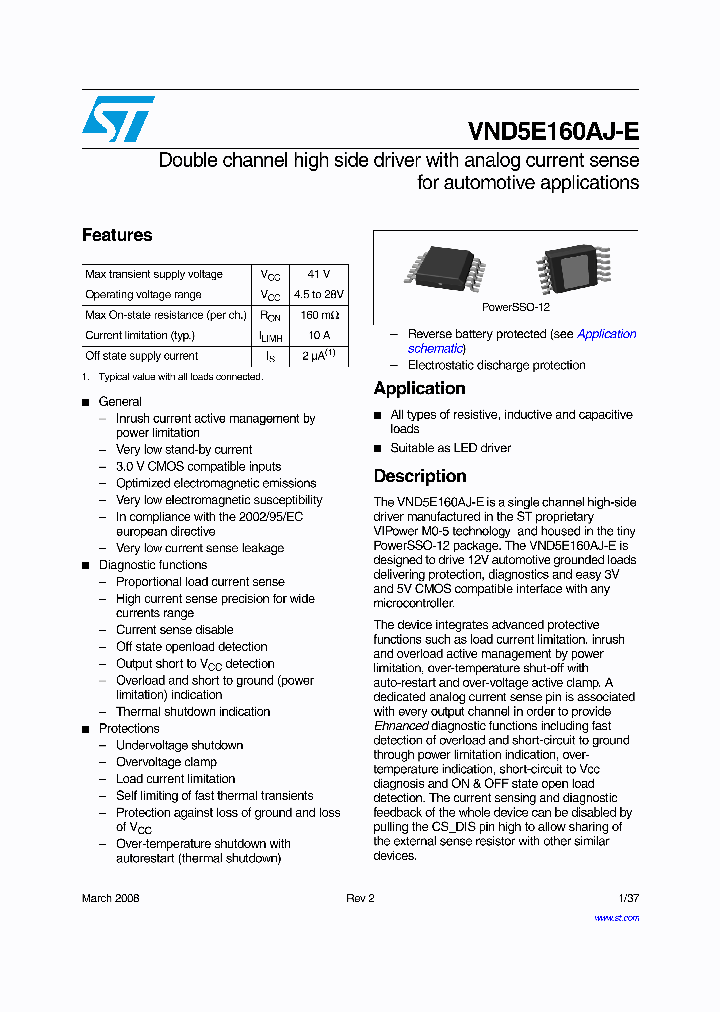 VND5E160AJ-E_4373963.PDF Datasheet Download --- IC-ON-LINE