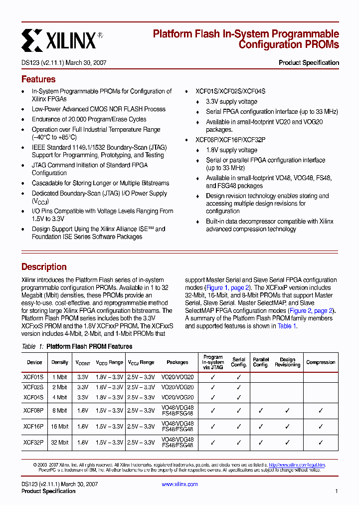 XCF01S07_4245724.PDF Datasheet Download --- IC-ON-LINE