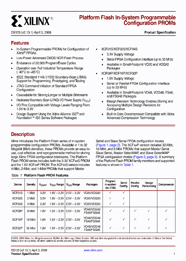 XCF08PVOG48C_4201004.PDF Datasheet Download --- IC-ON-LINE