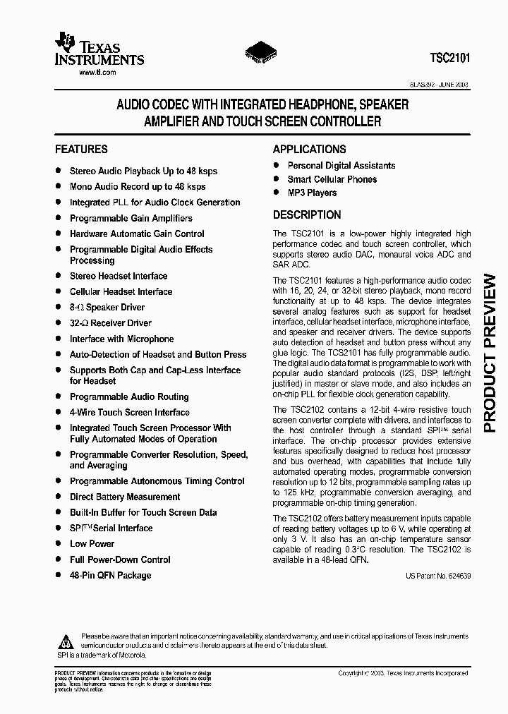 TSC2101_1006230.PDF Datasheet Download --- IC-ON-LINE