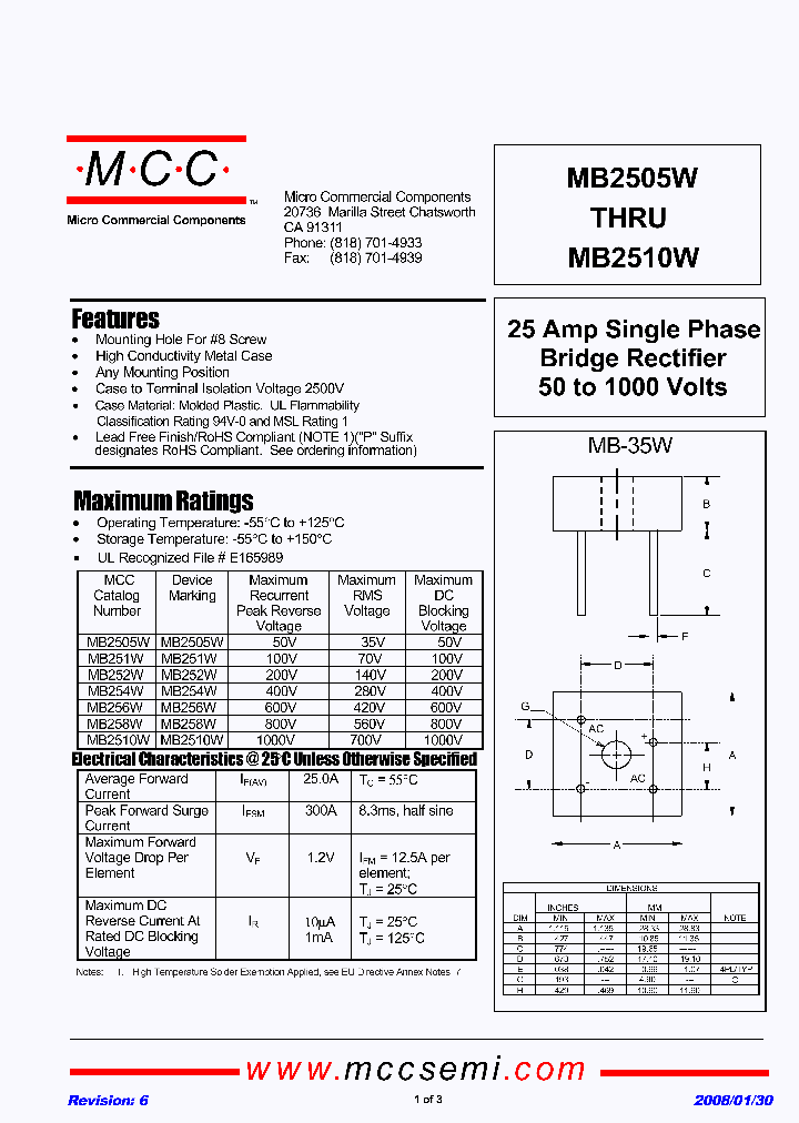 MB251W-BP_4945613.PDF Datasheet Download --- IC-ON-LINE