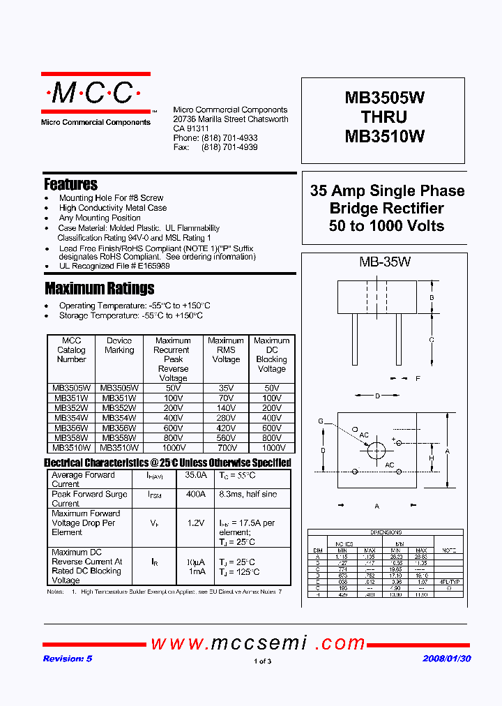 MB351W-BP_4945614.PDF Datasheet Download --- IC-ON-LINE