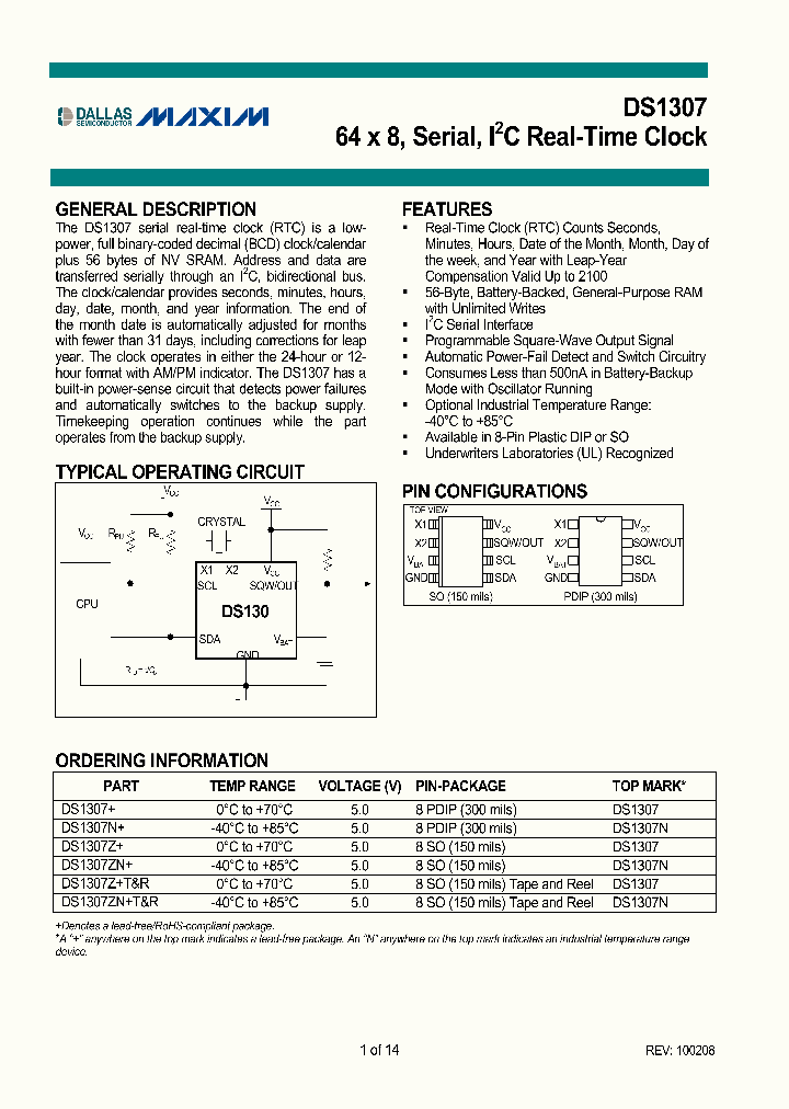 DS1307ZTR_4949449.PDF Datasheet Download --- IC-ON-LINE