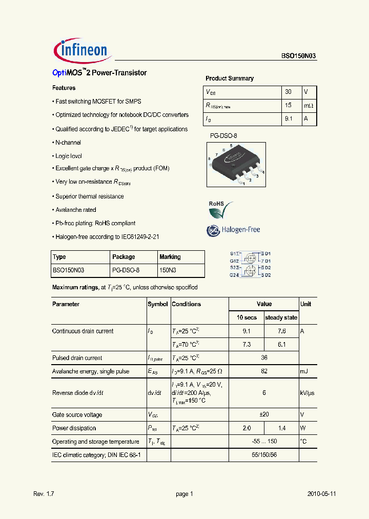 BSO150N0310_4955135.PDF Datasheet Download --- IC-ON-LINE