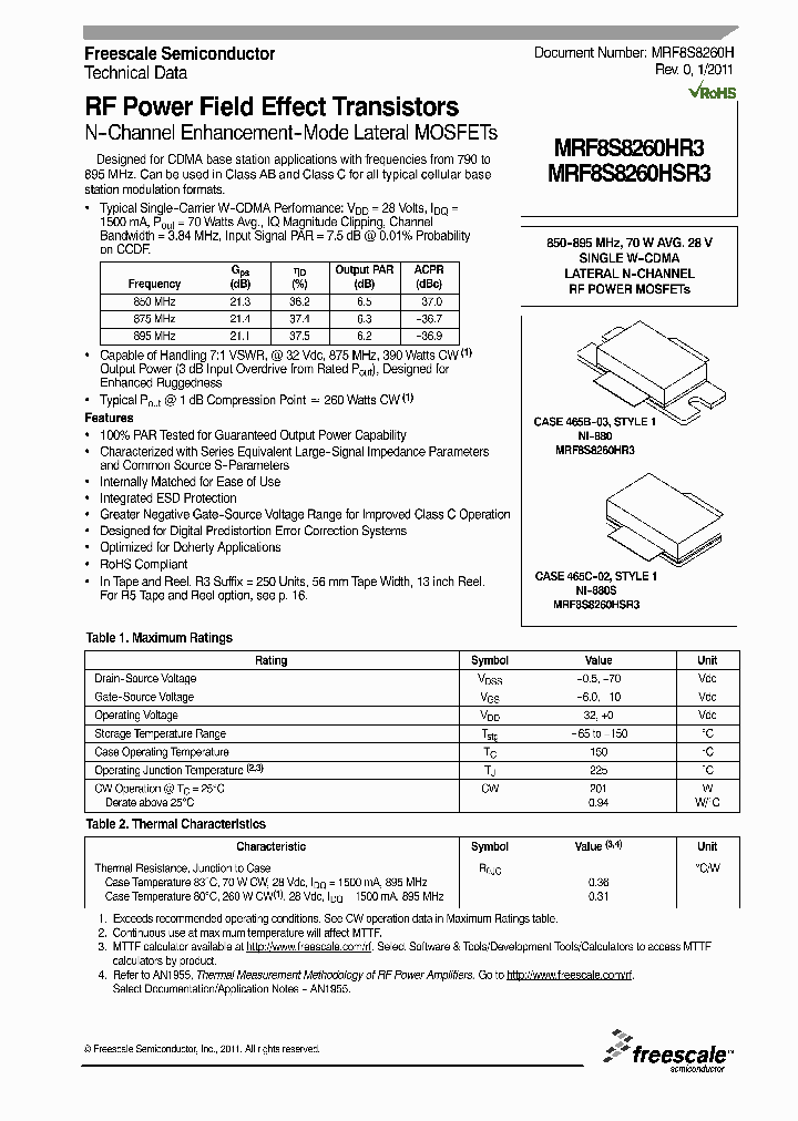 MRF8S8260HR3_4969934.PDF Datasheet Download --- IC-ON-LINE