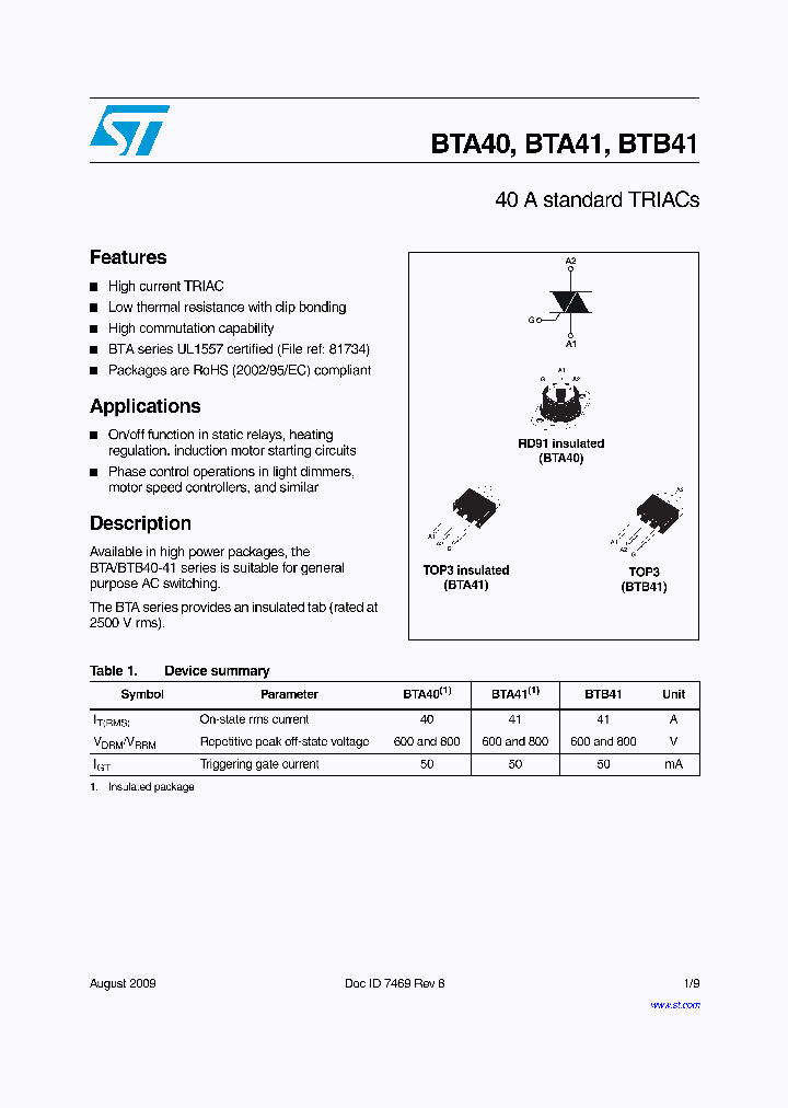 BTA41_4995466.PDF Datasheet Download --- IC-ON-LINE