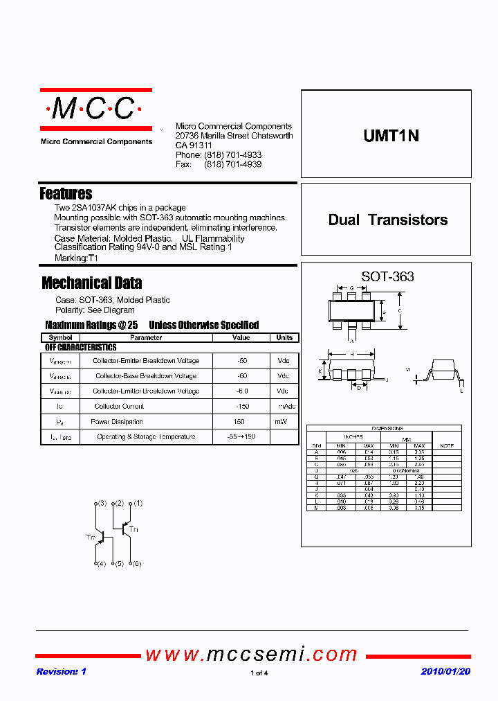 UMT1N-TP_5002645.PDF Datasheet Download --- IC-ON-LINE