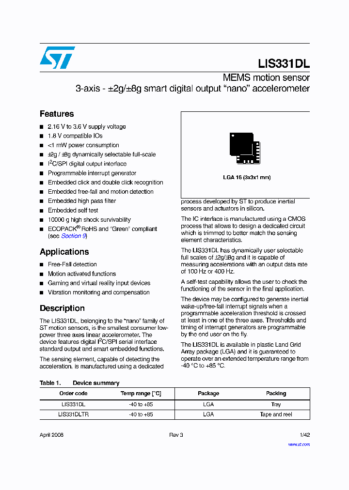 LIS331DL_5005061.PDF Datasheet Download --- IC-ON-LINE