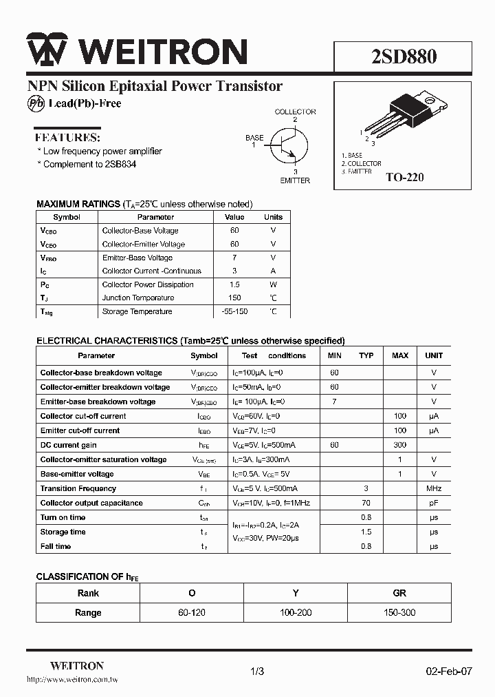2SD880_5034240.PDF Datasheet Download --- IC-ON-LINE