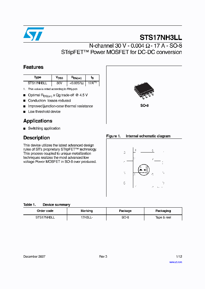STS17NH3LL_5034689.PDF Datasheet Download --- IC-ON-LINE