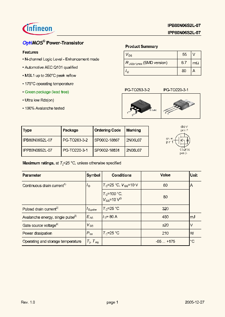 IPB80N06S2L-07_5036488.PDF Datasheet Download --- IC-ON-LINE
