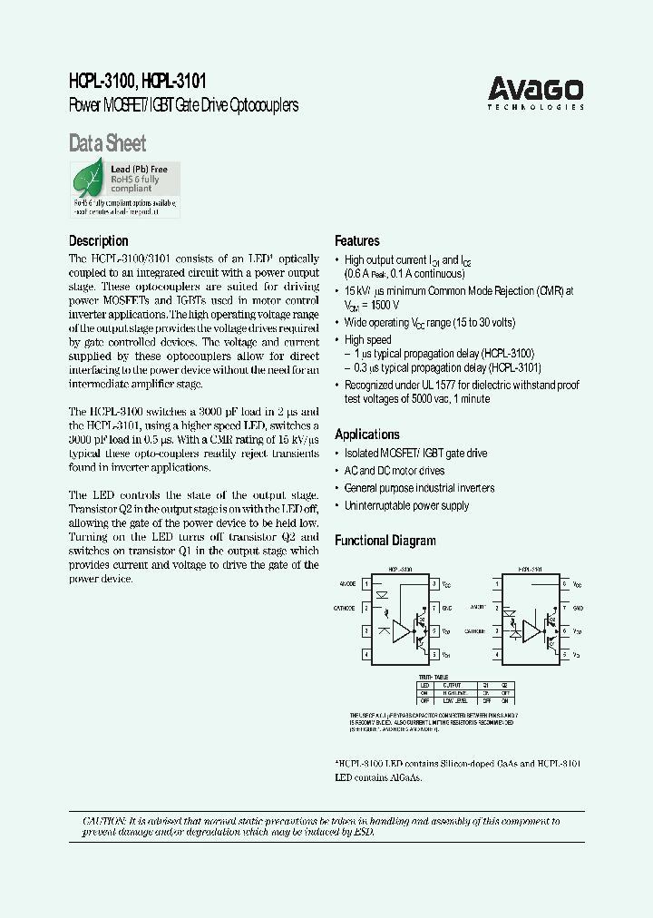 HCPL-3101-000E_28325.PDF Datasheet Download --- IC-ON-LINE