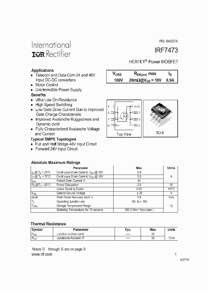 IRF7473TR_32526.PDF Datasheet Download --- IC-ON-LINE