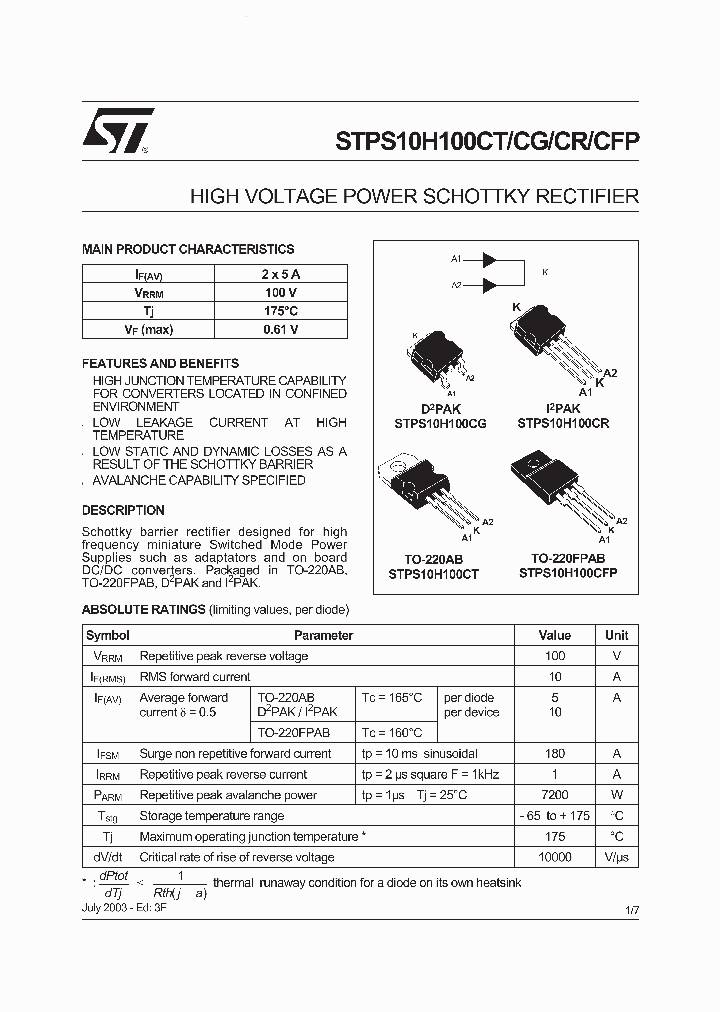 STPS10H100_42784.PDF Datasheet Download --- IC-ON-LINE