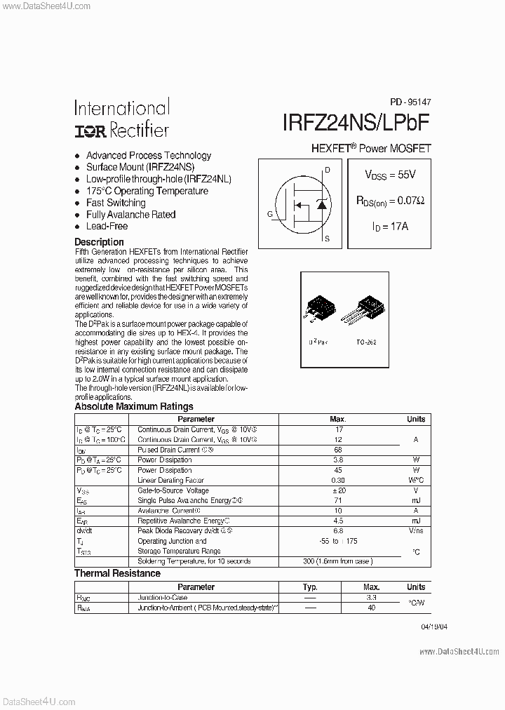 IRFZ24NSPBF_69735.PDF Datasheet Download --- IC-ON-LINE