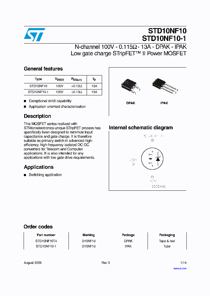 STD10NF10-1_44837.PDF Datasheet Download --- IC-ON-LINE