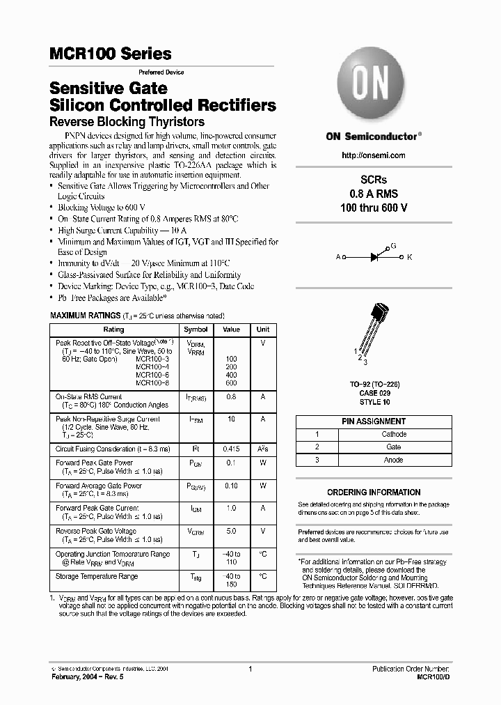 MCR100-8_93167.PDF Datasheet Download --- IC-ON-LINE