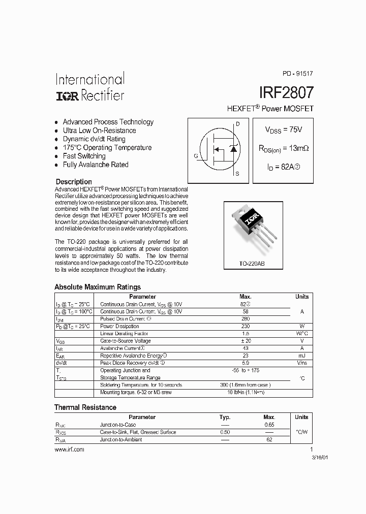 IRF2807_126042.PDF Datasheet Download --- IC-ON-LINE