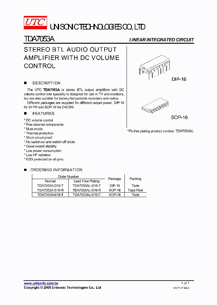 TDA7053A_139320.PDF Datasheet Download --- IC-ON-LINE