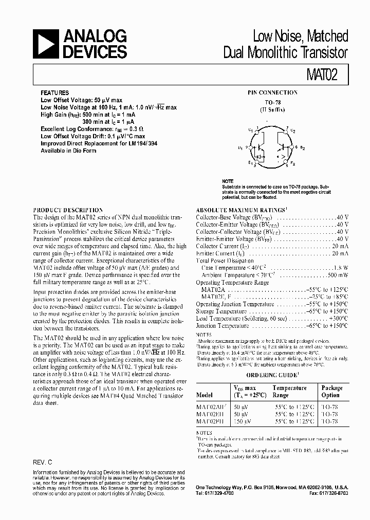 MAT02_142114.PDF Datasheet Download --- IC-ON-LINE
