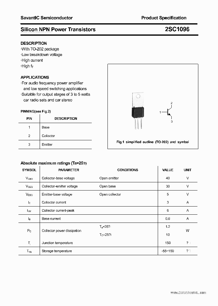 2SC1096_153719.PDF Datasheet Download --- IC-ON-LINE