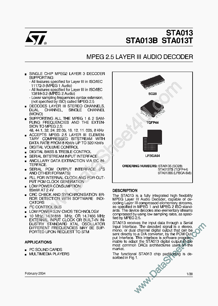 STA013_156756.PDF Datasheet Download --- IC-ON-LINE