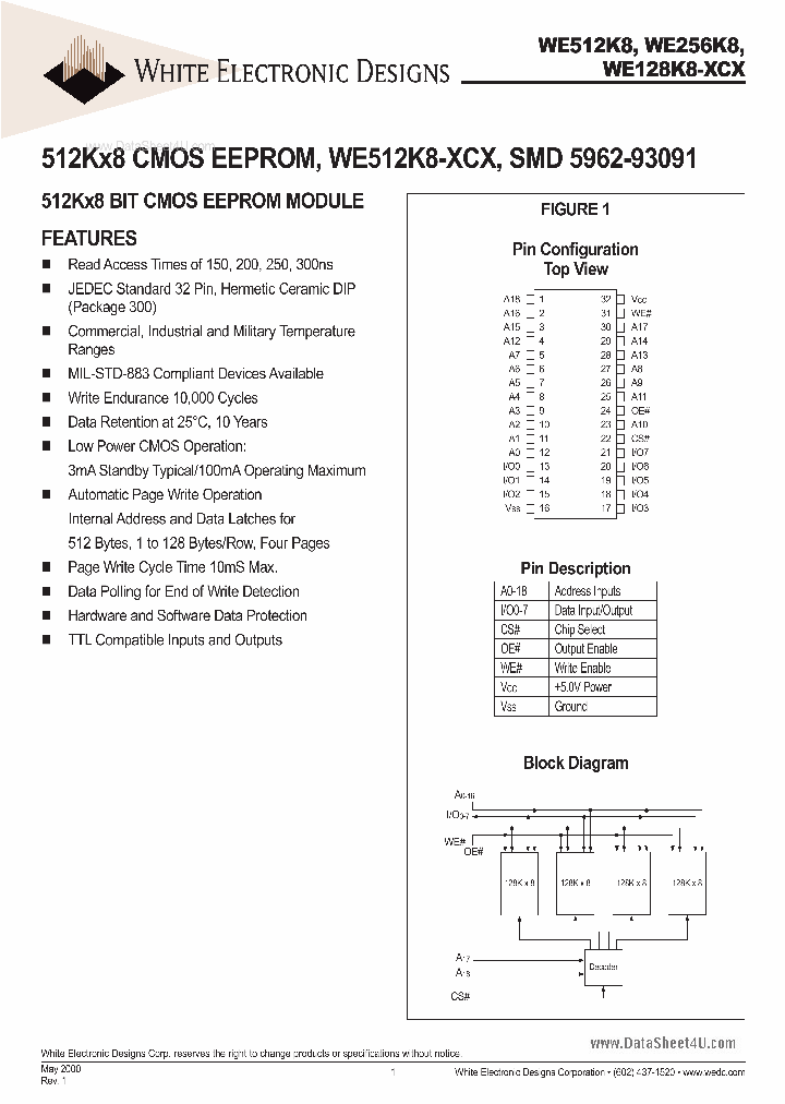 WE256K8_158137.PDF Datasheet Download --- IC-ON-LINE