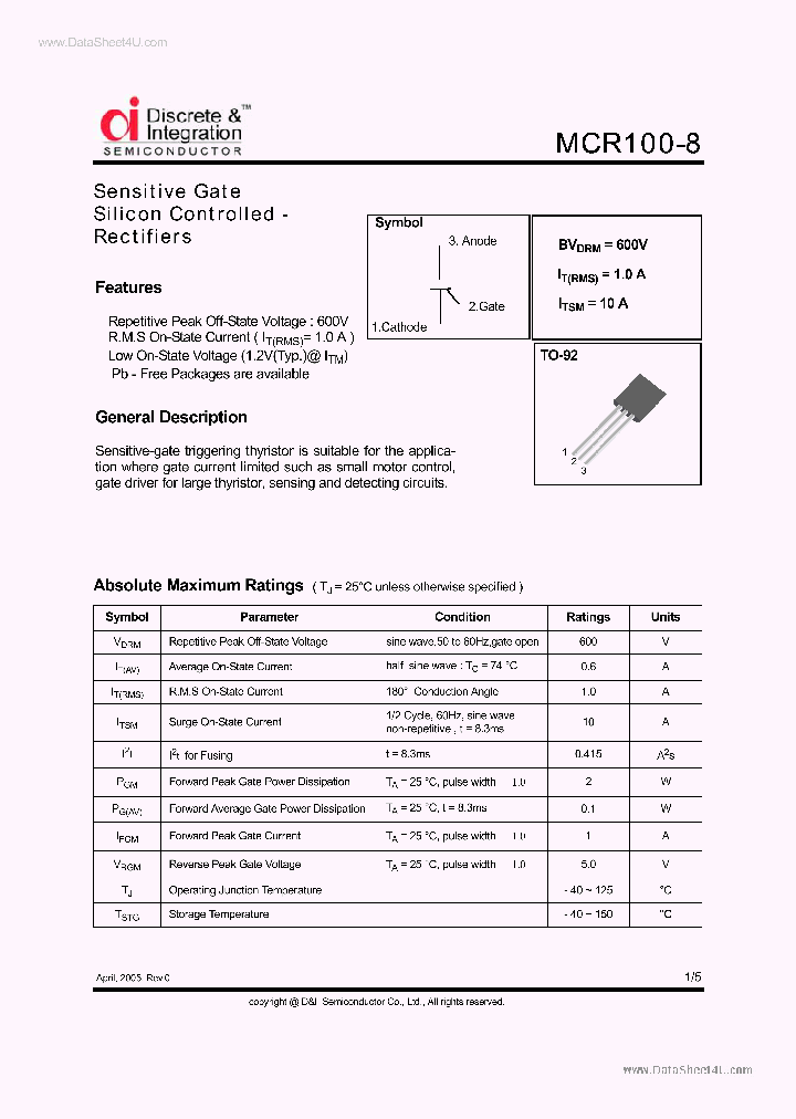 MCR100-8_176369.PDF Datasheet Download --- IC-ON-LINE