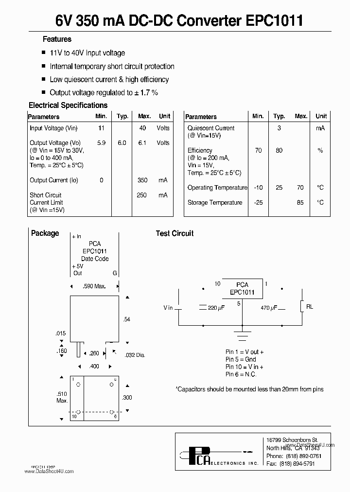 EPC1011_179316.PDF Datasheet Download --- IC-ON-LINE