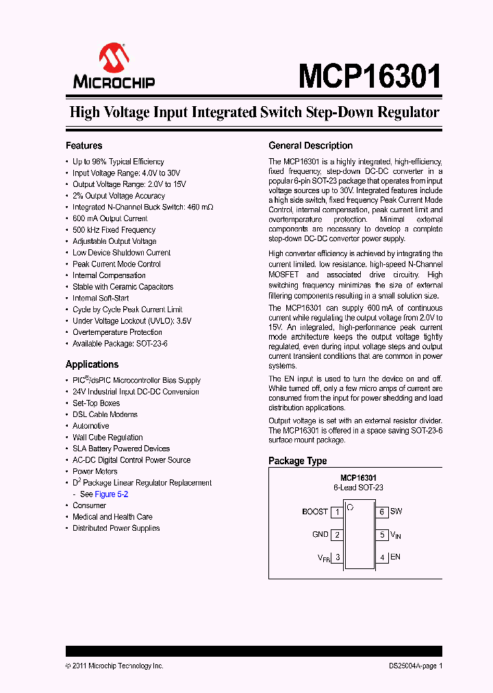 MCP16301_266365.PDF Datasheet Download --- IC-ON-LINE