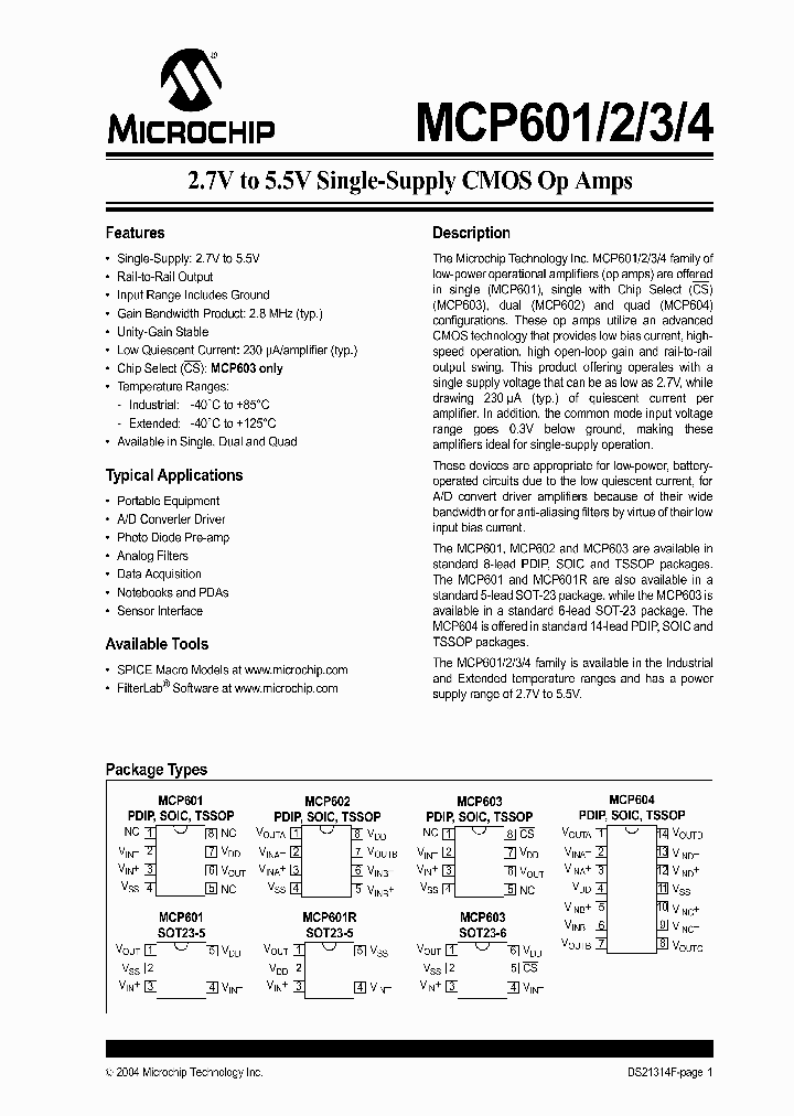 MCP601-ECH_272307.PDF Datasheet Download --- IC-ON-LINE