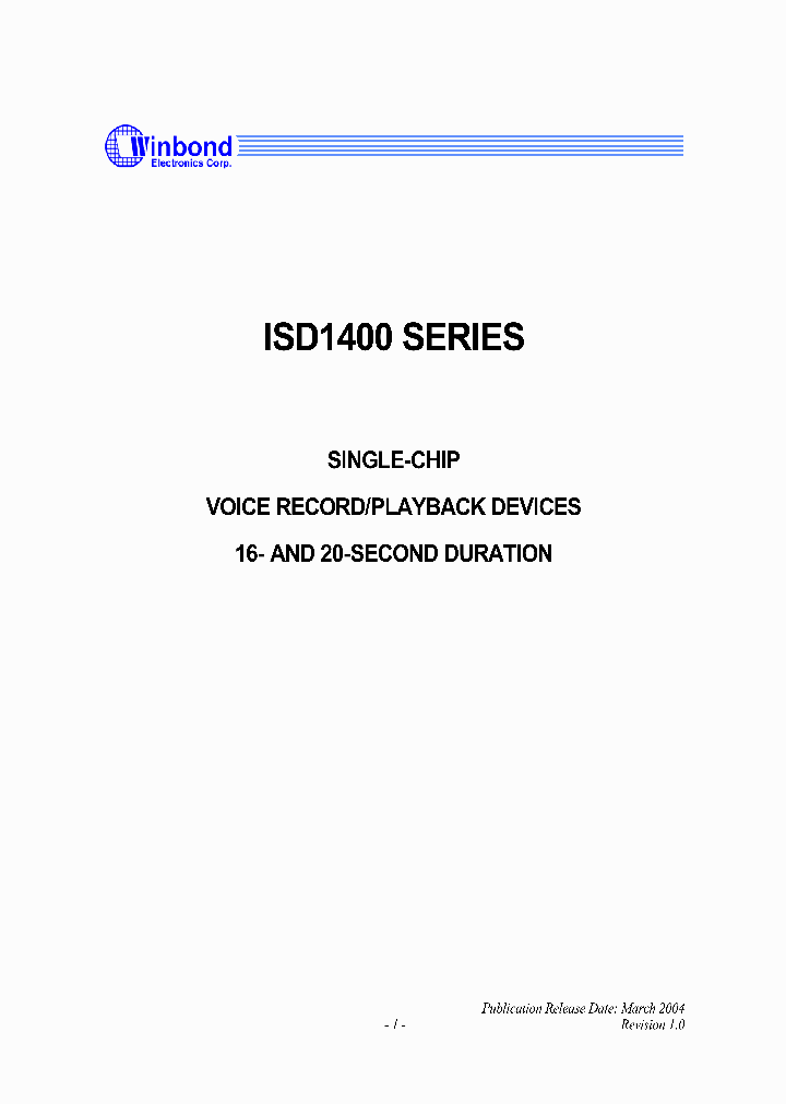 ISD1420_183719.PDF Datasheet Download --- IC-ON-LINE