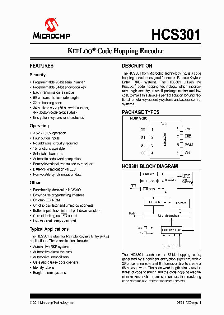 HCS301_403113.PDF Datasheet Download --- IC-ON-LINE