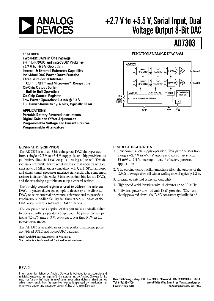 AD7303_246092.PDF Datasheet Download --- IC-ON-LINE